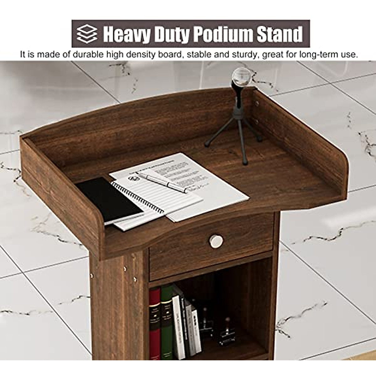 MObyat Lectern Podium Stand,Lectern Podium Stand,Pulpit Podium Brown Lecture Stand, Churches Lectern Podiums with Drawer & Storage Shelf, Restaurant Welcome Podium/Teacher Presentation Stand