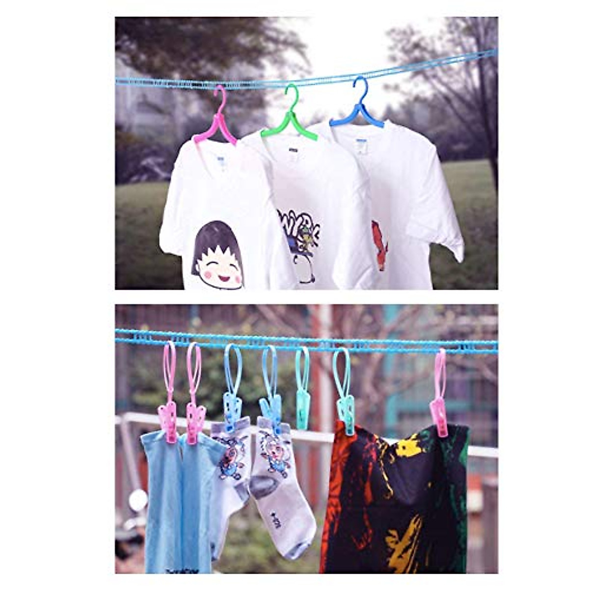 Long Compact Lightweight Camping Hiking Travel Portable Adjustable Rustproof Non-Slip Laundry Hanger Clothesline 16.5' Feet w/ Bonus Plastic Clothes Clips and Mesh Zipper Pouch