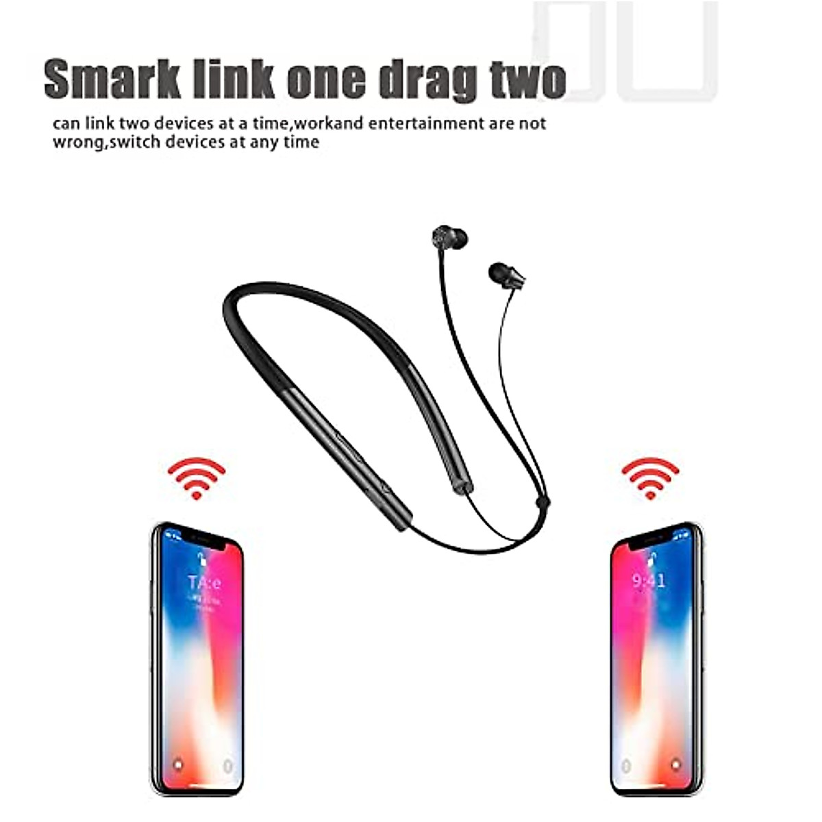 ESSONIO Bluetooth Headphones Wireless Bluetooth Neckband Headphones Neckband Bluetooth Earbuds Headset Noise Cancelling with Microphone Magnetic(in-Ear-Black)