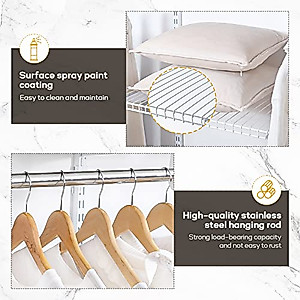 Homde Closet Organizer System Wall Mounted, 4-8 Ft Adjustable and Expandable Metal Wire Shelving Closet Kit, Custom DIY Wardrobe Closet Storage System with Shelf, Clothes Hanging Rods