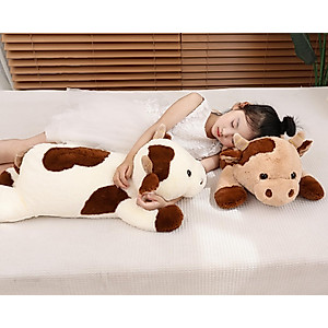 YESGIRL 25.6 inch 5 lbs Cow Weighted Stuffed Animals, Large Weighted Plush Animal, Cute Plush Toy Pillow, Soft Kawaii Plushie Gifts for Adults, Kids, Boys and Girls(Off-White)