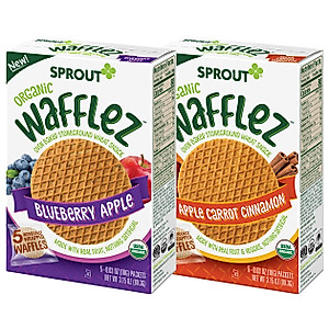 Sprout Organic Baby Food, Stage 4 Toddler Snacks, Blueberry Apple and Apple Cinnamon Wafflez Variety Pack, Single Serve Waffles (20 Count)