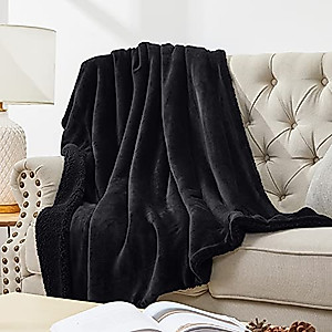 Walensee Sherpa Fleece Blanket (Twin Size 60”x80” Black) Plush Throw Fuzzy Super Soft Reversible Microfiber Flannel Blankets for Couch, Bed, Sofa Ultra Luxurious Warm and Cozy for All Seasons