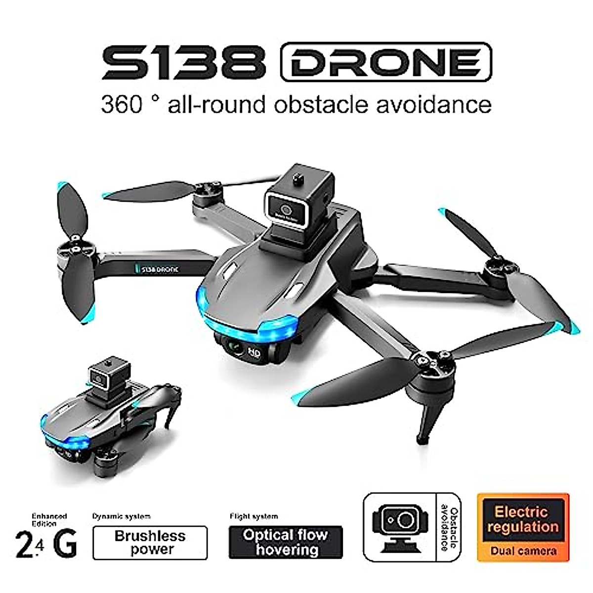 HK138 Drones With Camera For Adults 4k Hd Auto Return Intelligent Obstacle Avoidance One-Touch Take-Off And Landing Beauty Shot Dron (Black)