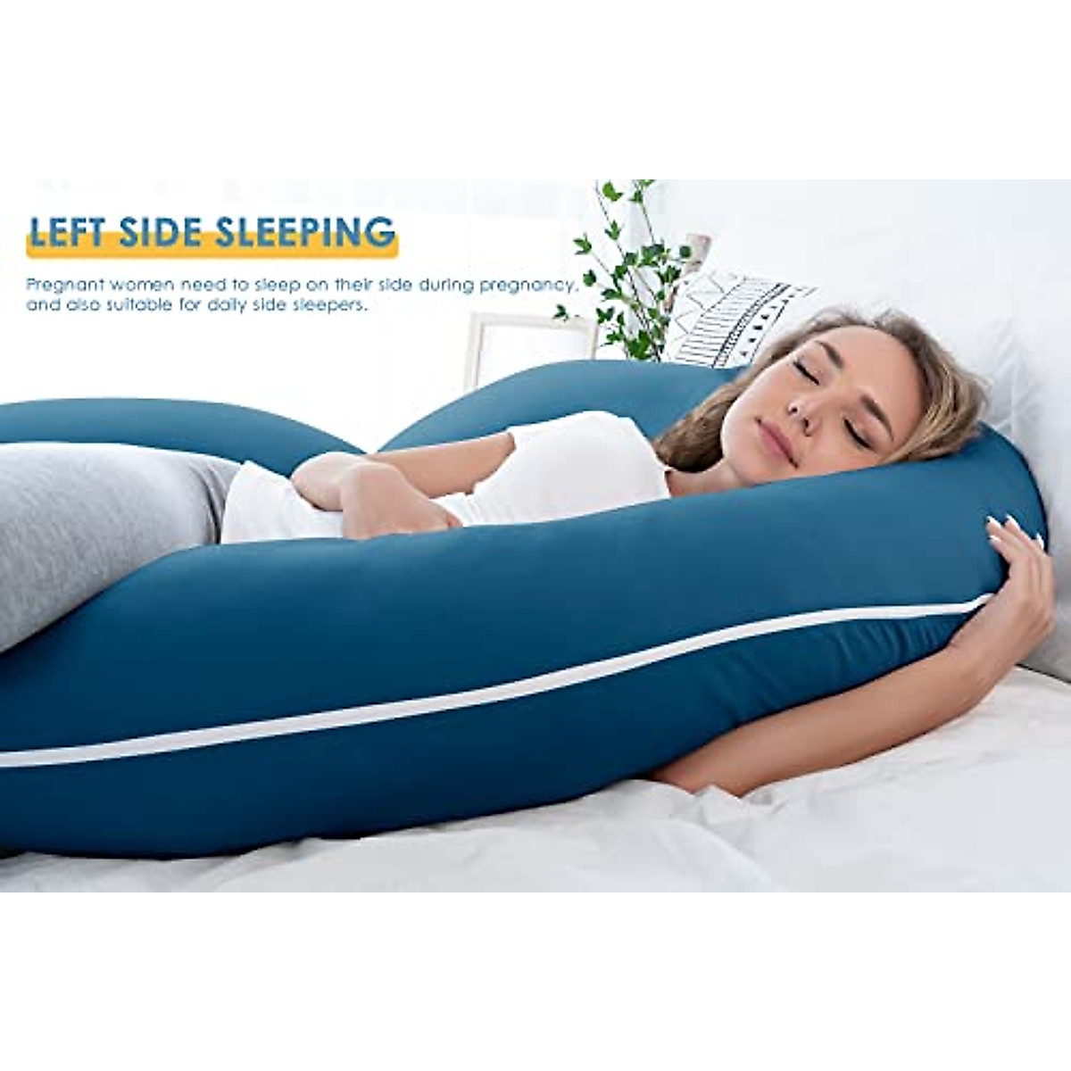 INSEN Pregnancy Pillow,Maternity Body Pillow with Velvet Cover,C Shaped Body Pillow for Sleeping (Blue Jersey)