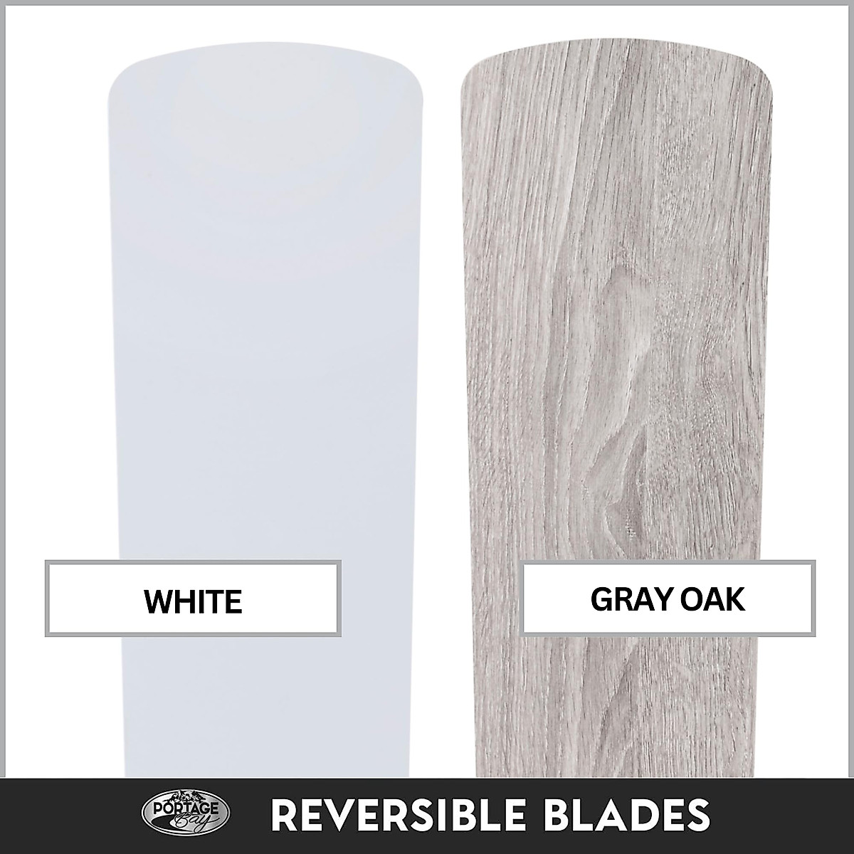 Portage Bay Ceiling 52" Renton White Indoor Fan with Clear 3 Light LED Multi Arm E26/B11 Bulb and Pull-Chains, Traditional Style, 5 Reversible Gray Oak Blades, 51441, 52 Inch