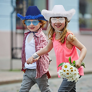 Handepo 6 Pcs Cowboy Hat Set Cowgirl Hat with Feather Heart Shaped Sunglasses Paisely Bandana Accessories for Women Men Bachelorette Party Costume, Assorted Colors