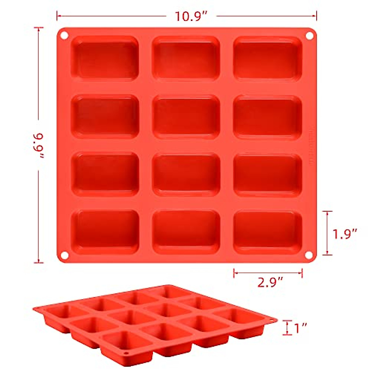 CAKETIME Silicone Mini Loaf pan, Mini Bread Pan Brownie Pan, 12 Cavities Nonstick Food Grade for Baking Mini Bread, Brownie, Cornbread, Cheesecake & Chocolate (1 Pack)