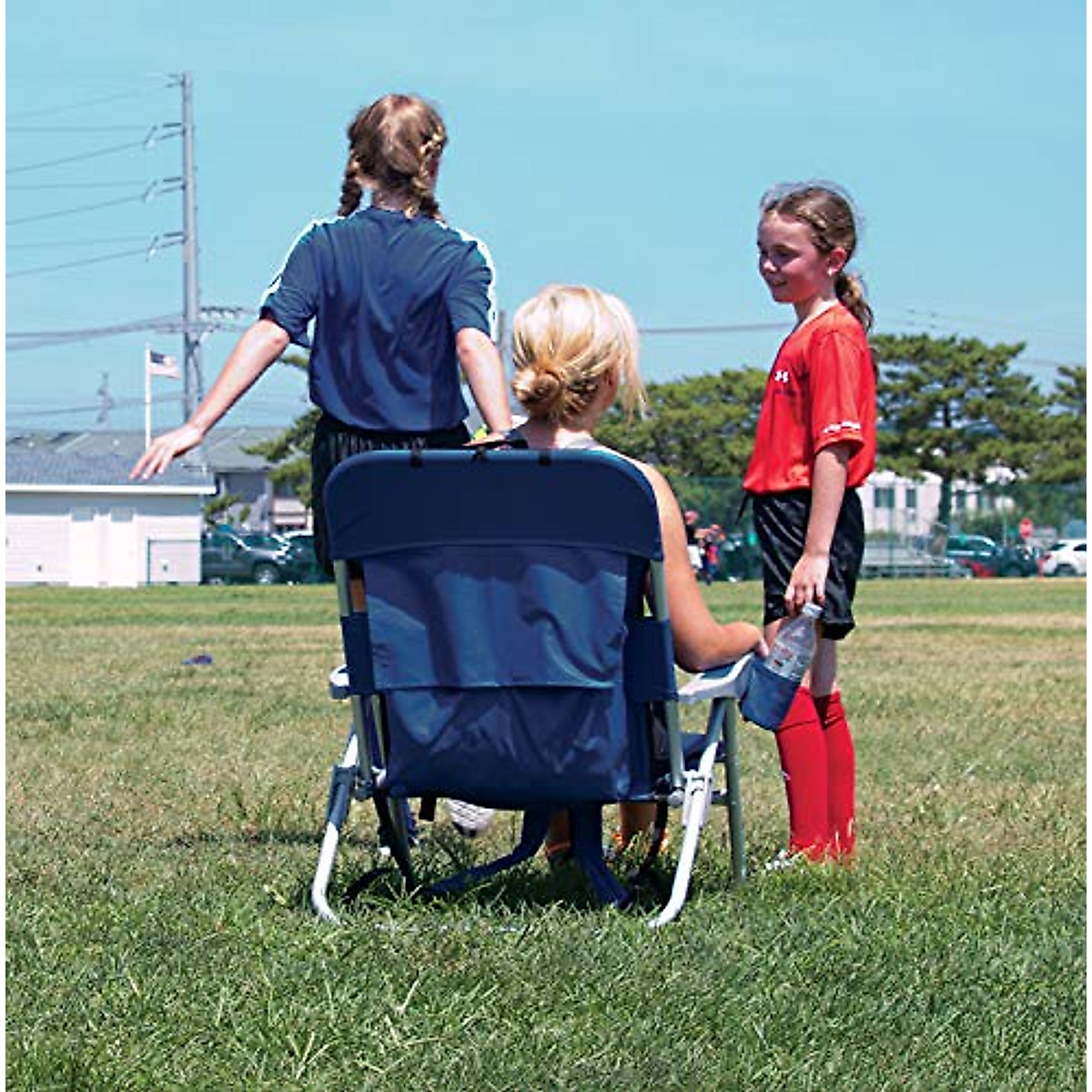 Tommy Bahama Big Boy 4-Position Folding 13" High Seat Backpack Beach or Camping Chair, Aluminum, Navy