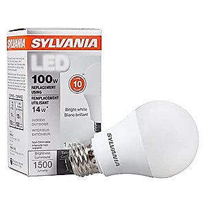 SYLVANIA LED Light Bulb, 100W Equivalent A19, Efficient 14W, Medium Base, Frosted Finish, 1500 Lumens, Bright White - 1 Pack (78098)