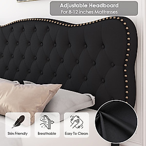 HOSTACK King Upholstered Wood Bed Frame, Black, 43.3-45.3 in