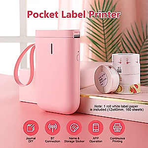 Leepesx Label Maker Machine with Tape, Portable Handheld Thermal Label Printer, Wireless BT Label Maker Sticker Machine, for Home Office School Supermarket Store (Pink)