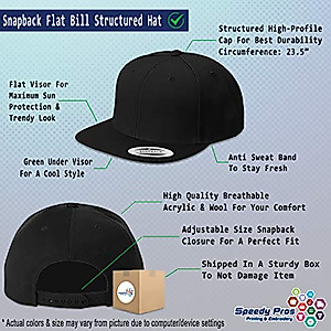 Speedy Pros Snapback Hats for Men & Women Red Rose Embroidery Acrylic Flat Bill Baseball Cap Black Design Only