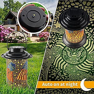 Hanging Solar Lantern, American Flag Lantern, Solar Lanterns Outdoor Waterproof, Black Metal LED Lamp for Outdoor Garden Patio Lawn Decor