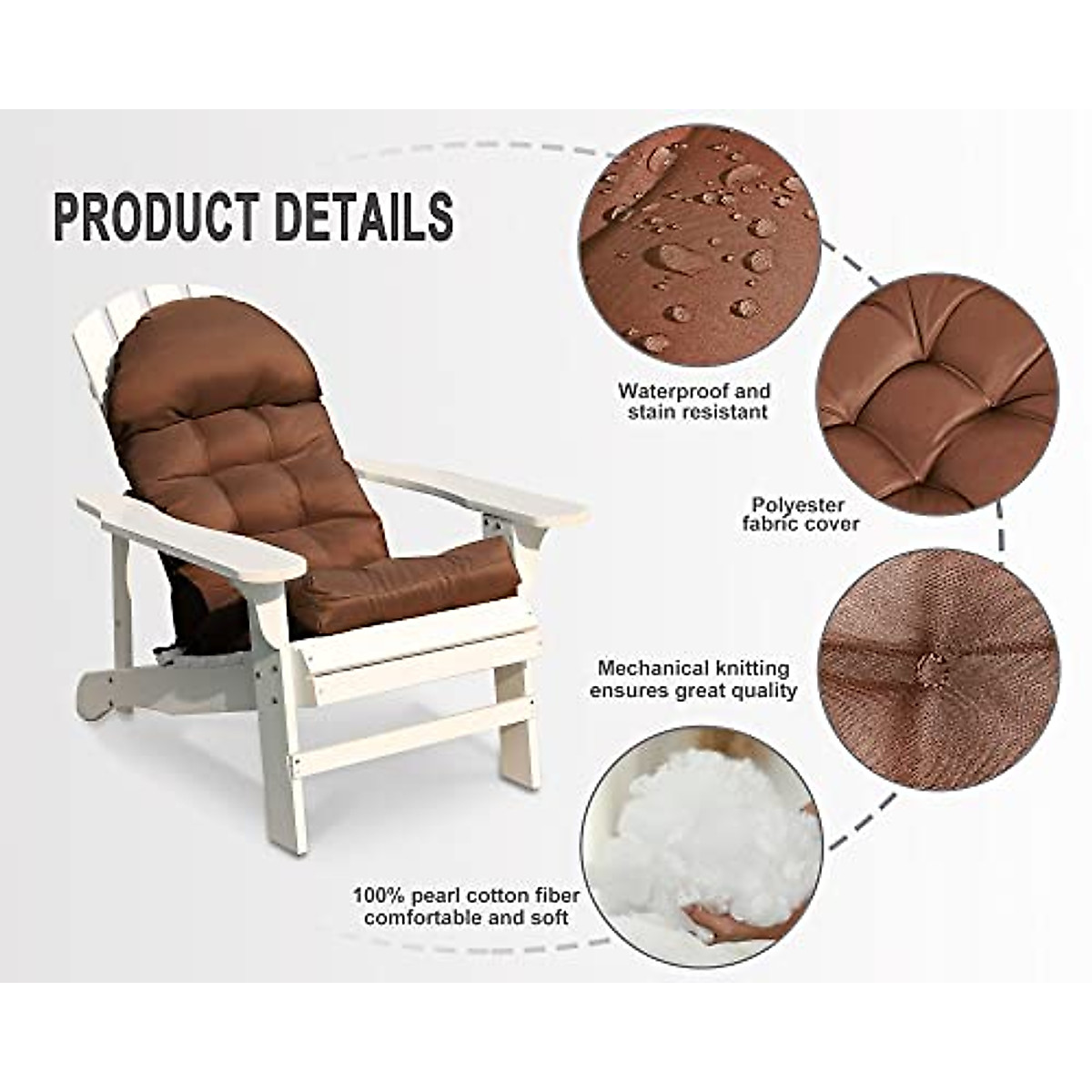 COSNUOSA 2 Pcs Rocking Chair Cushion High Back Adirondack Chair Cushion Waterproof Patio Cushions for Outdoor Furniture Coffee