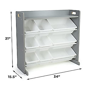 Humble Crew Inspire Toy Organizer with Shelf and 9 Storage Bins, Grey/White