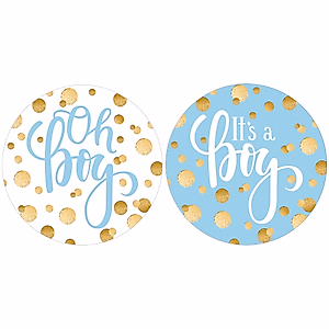 Blue and Gold It's a Boy Baby Shower Favor Stickers, 1.75 in. Thank You Stickers & Envelope Seals - 40 Labels