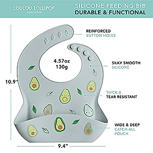 Loulou Lollipop Soft, Waterproof Silicone Feeding Bib for Babies and Toddlers 3 to 36 Months, Easy to Clean, Adjustable Fit and Catch-All Pouch - Avocado