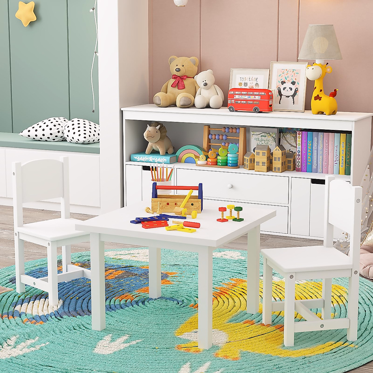 Timy Toddler Wooden Chair Pair, Kids Furniture for Eating, Reading, Playing 2 Pack (White)