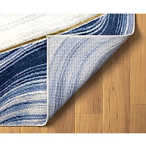 Abani Blue & Ivory Metallic Contemporary Ribbon Area Rug, Rugs Swirl Design Neutral Non-Shed 6' x 9' Bedroom Rug