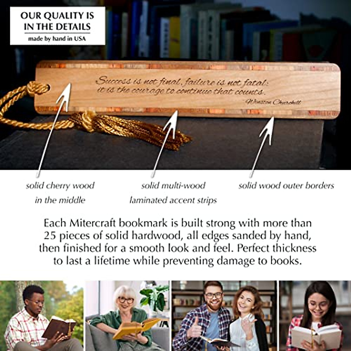 Winston Churchill Courage Quote Engraved Wooden Bookmark - Also Available with Personalization - Made in USA