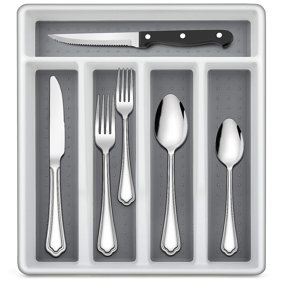 LIANYU 72-Piece Silverware Set with Steak Knives and Organizer Tray, Stainless Steel Cutlery Flatware Set for 12, Tableware Eating Utensils Set with Scalloped Edge, Dishwasher Safe, Mirror Polished