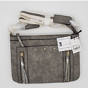 VR NYC Women's Zip Closure Faux-Suede Adjustable Strap Crossbody Bag, Charcoal