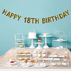 HAPPY 18TH BIRTHDAY Banner for 18th Birthday Party Decorations Supplies Pre-strung No Assembly Required Gold Glitter Paper Garlands Banner Letters Gold Betteryanzi