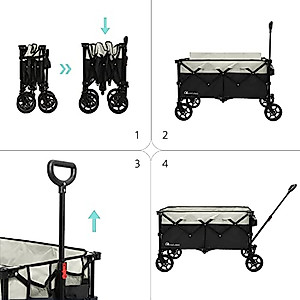 Moon Lence Collapsible Outdoor Utility Wagon Heavy Duty Folding Garden Portable Hand Cart with Universal Wheels, Adjustable Handle & Drink Holders