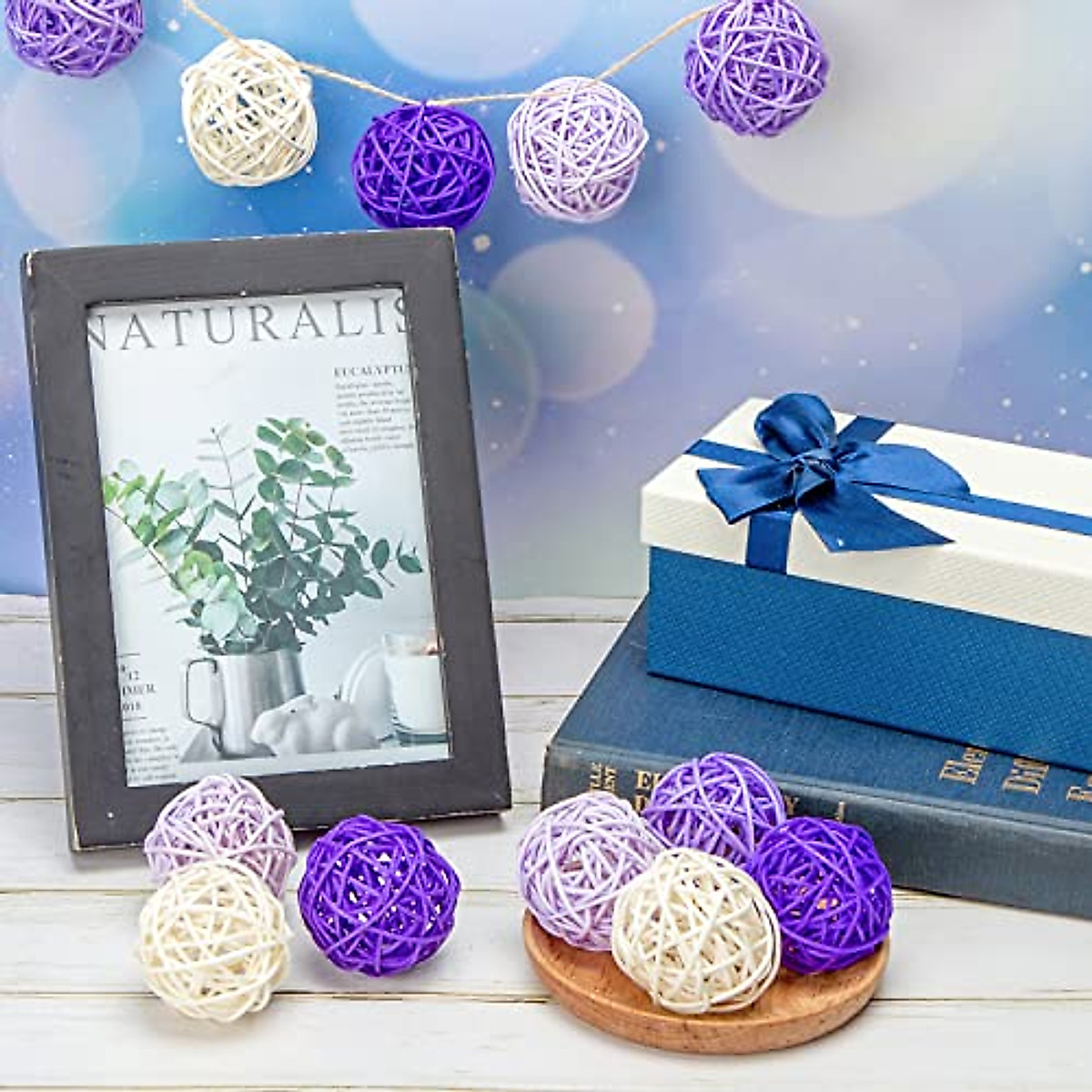 DomeStar Decorative Balls Centerpiece Bowls, 32PCS Purple Rattan Balls Very Peri Wicker Balls 2 Inch Natural Decorative Orbs Vase Fillers