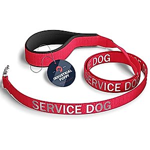 Red Service Dog Leash Wrap with Neoprene Handle and Reflective Service Dog Lettering - Supplies or Accessories for Service Dog Vest or Harness - Available in Red, Black, and Pink (Red, Service Dog)