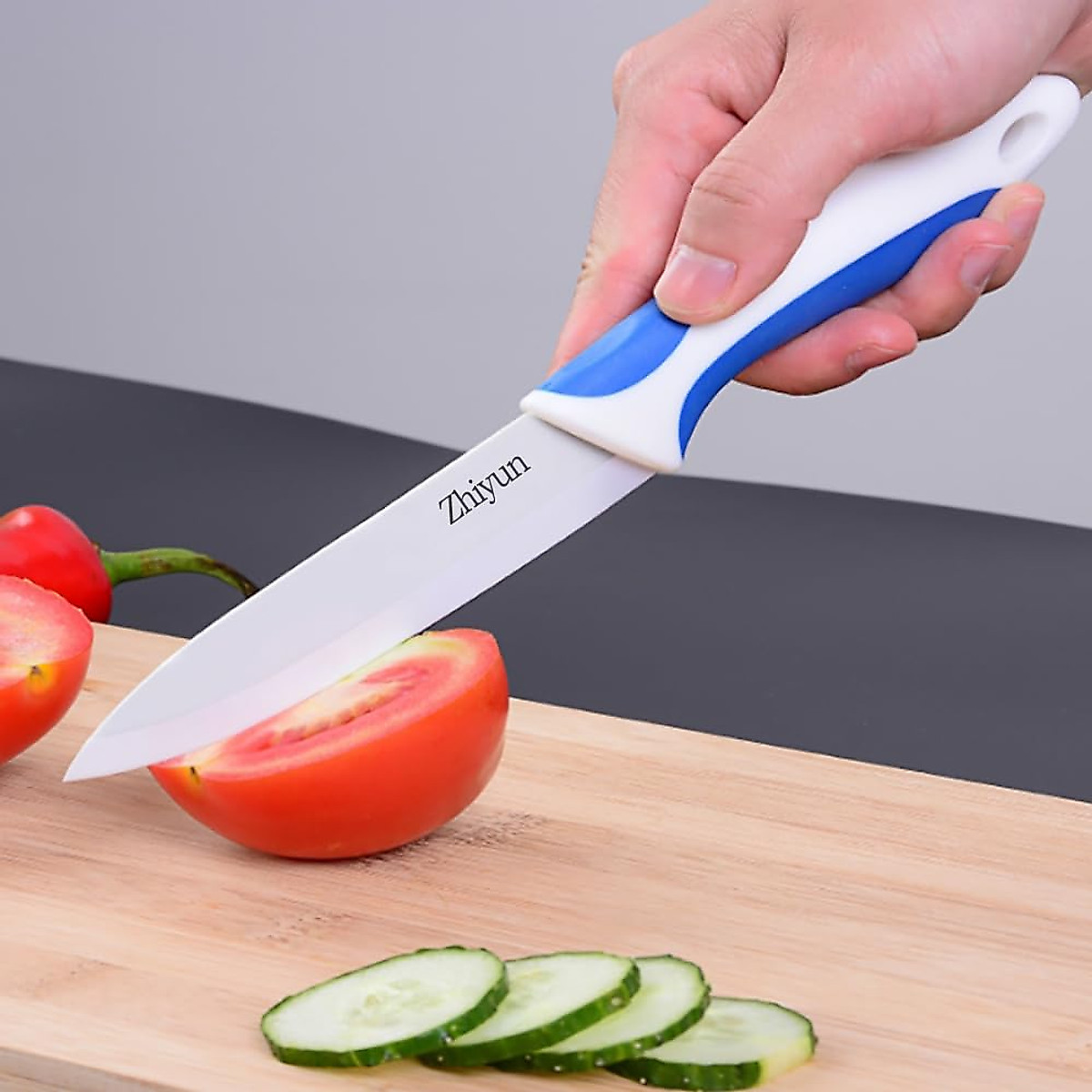 3 Pack Ceramic Knife set with Sheaths, 5-Inch Utility Knife, 4-Inch Fruit Knife, 3-Inch Peeling Knife, Zirconia Blade with Ergonomic Handle.Use for Meat Fruit Vegetable Bread and Butter.