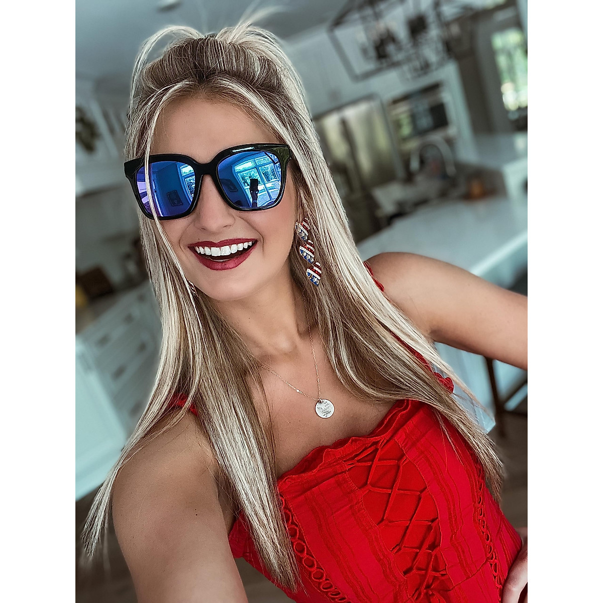 DIFF Bella Designer Oversized Square Sunglasses for Women UV400 Protection, Black + Purple Mirror