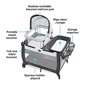 Graco Pack 'n Play Day2Dream Travel Bassinet Playard | Features Portable Bassinet, Diaper Changer, and More, Ranier