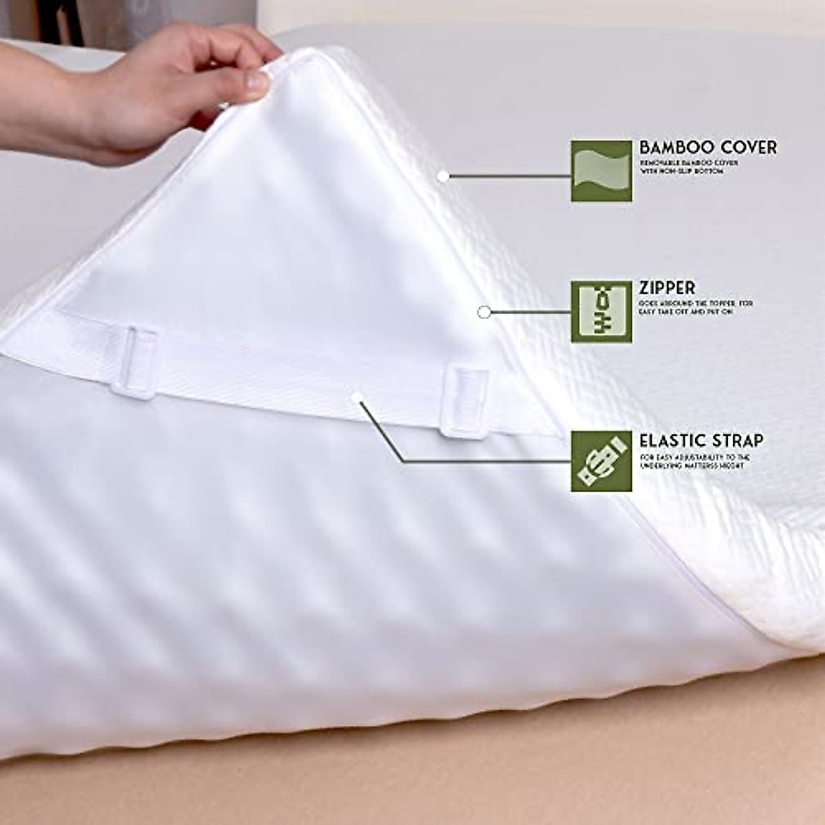 3 inch Foam Mattress Topper,Gel-Infused Egg Crate Memory Foam Topper with Bamboo Charcoal Infusion, Fitted Bed Mattress Topper Removable Bamboo Rayon Cover CertiPUR-US Certified by Lazycat (Twin)