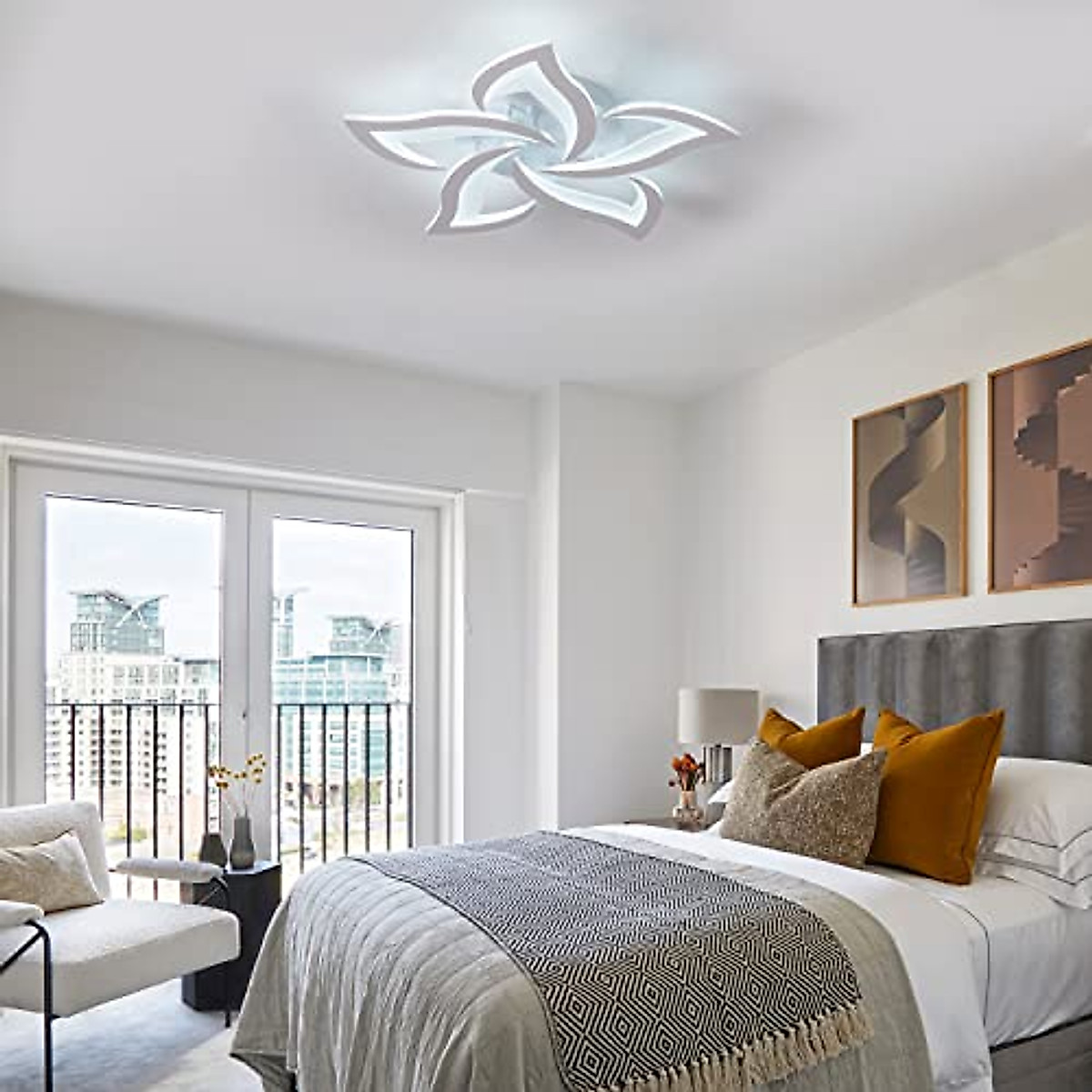 CHYING Modern LED Ceiling Light 23.6'' Dimmable Flush Mount Ceiling Light with Remote Control 80W LED Chandelier Acrylic Ceiling Lamp Fixture for Bedroom Kitchen Living Room Dining Room, White