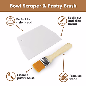 S/P | 9 Inch Bread Proofing Banneton Basket for Sourdough | Including 1×Dough Scraper, 1×Pastry Brush and 1×Cloth Lining | Yummy Artisan Bread Proofing Basket Set for Professionals and Home Bakers|