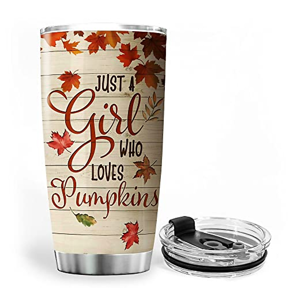 ZOXIX Just A Girl Who Loves Pumpkin Tumbler With Lid 20oz Vintage Autumn Coffee Mug Stainless Steel Cup Fall Leaves Pumpkin Themed Gifts For Women Halloween Farm Girl Tumblers