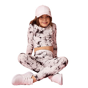 SOLY HUX Girl's 2 Piece Outfits Tie Dye Long Sleeve Tee Top and Leggings Set Black White 11-12Y