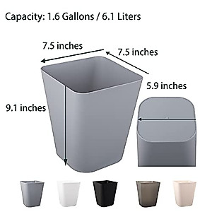 rejomiik Small Trash Can, Plastic Slim Waste Basket 1.6 Gallon Garbage Can Container Bin for Bathroom, Office, Bedroom, Home, Kids Rooms, Kitchen, Square, Black