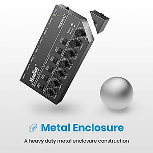 Moukey Audio Mixer Line Mixer, DC 5V, 6-Stereo Ultra, Low-Noise 6-Channel for Sub-Mixing, for Small Clubs or Bars, As Guitars, Bass, Keyboards Mixer, 2021 New Version-MAMX2