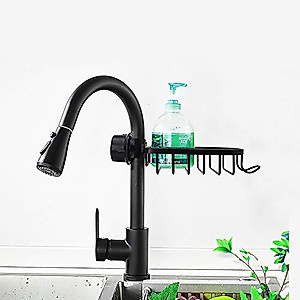 SinLoon Kitchen Faucet Sponge Holder, Sink Caddy Organizer, Space Aluminum Soap Dish Brush Rack Hanging for Kitchen & Bathroom Accessories(Black)