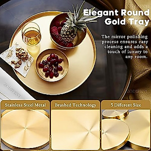 ZODIFEVI Gold Round Trays, 12 Inch Large Round Gold Serving Tray, Gold Tray Decorative, Gold Serving Tray, Decorative Tray for Jewelry, Makeup, Candle, Toiletry, Kitchen Tableware, Bar, Cafe (Large)