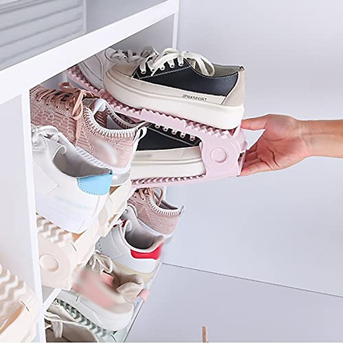 ZANBANG Shoe Organizer with Double Decker Storage for Closet,10 Pack Adjustable Shoe Slots Organizer ZML-284 (Black)