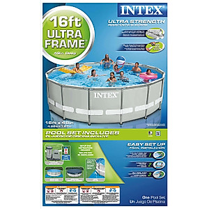 Intex Ultra Frame Pool Set with Cartridge Filter Pump, 16 x 48, Gray