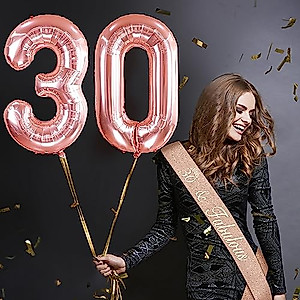 30th Birthday Decorations Women, Include 30th Birthday Sash and Tiara, Birthday Cake Topper and 30 Birthday Candles, 30 Balloons, 3D Birthday Card, 30th Birthday Gifts For Women