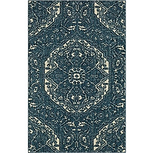 Mohawk Home Francesca Ornamental Medallion Denim Blue 8' x 10' Shag Area Rug Perfect for Living Room, Dining Room, Office