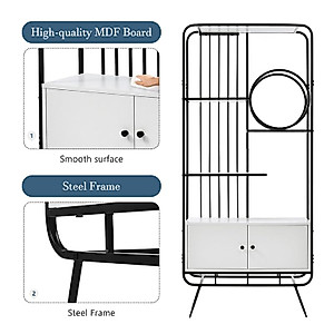 Tejomi Modern Tall Bookshelf, 70.9" Industrial Bookcase with Storage Cabinet and Open Shelves, Free Standing Storage Rack Display Rack for Office, Living Room, Hallway - White