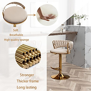 Riknuxi Gold Velvet Bar Stools Set of 4, Counter Height Bar Stools with Low Back, Swivel Bar Stool for Kitchen Island, Bar Pub (Beige)