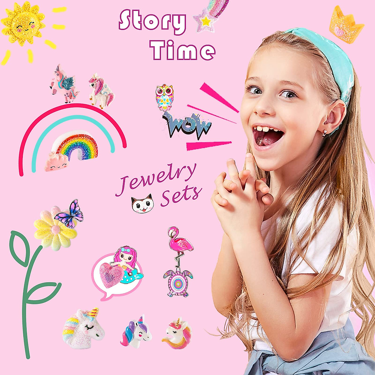 Little Girls Jewelry Sets, Kids Jewelry for Toddler Girl Costume Jewelry Ages 4-6 6-8, Play Rings Unicorn Necklaces Bracelets for Toddlers, Childrens Gift Set Age 3-5 5-7 4 5 6 7 8 Year Old Girl Toys